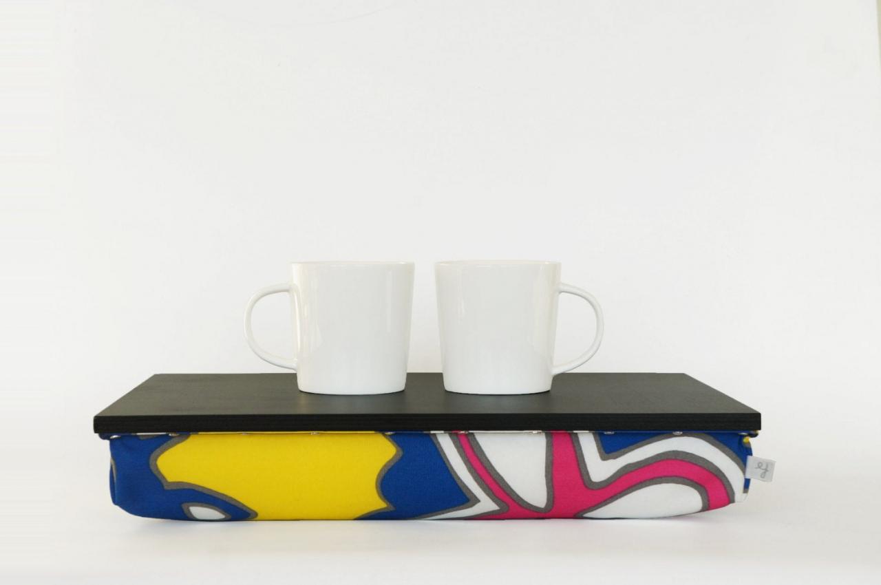 Black Wooden Bed Tray With Pillow, Serving Tray - Black Tray, Floral ...