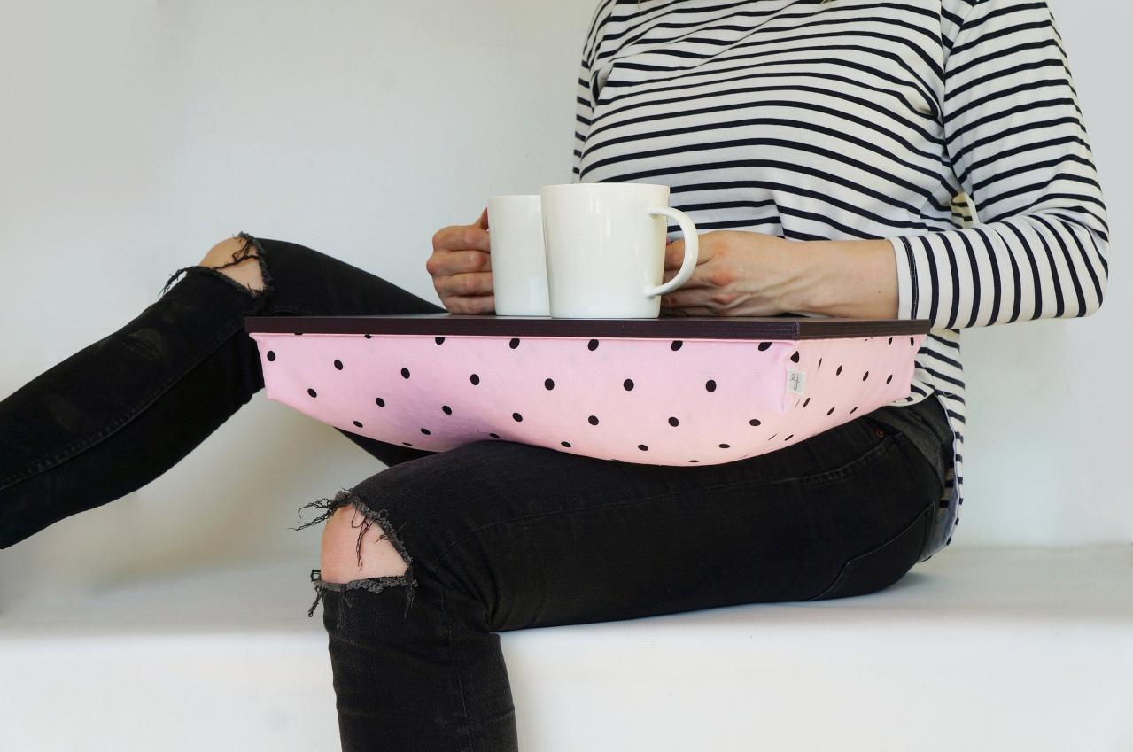 Black Wooden Bed Tray With Pillow, Serving Tray - Black Tray, Floral ...